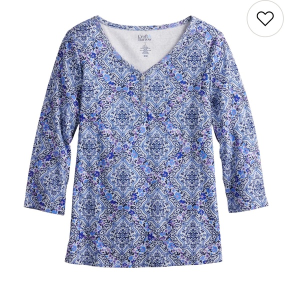 croft & barrow | Tops | Womens Croft Barrow Blue Floral Ribbed Henley ...